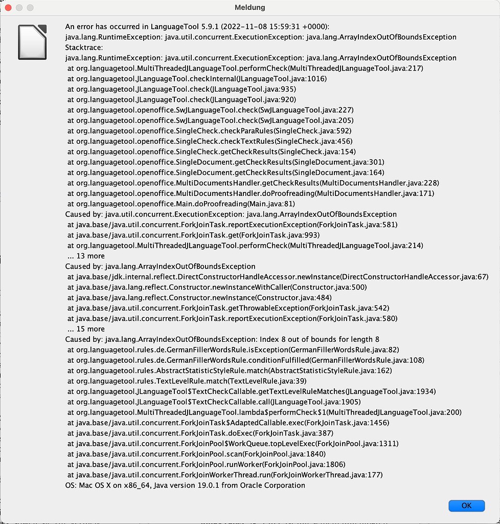 Runtime Fehler in Languagetool - German - LanguageTool Forum