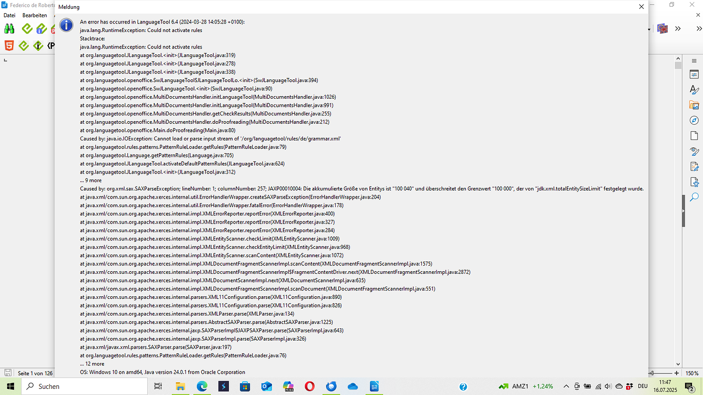 java.lang.RuntimeException at starting .odt-document in LibreOffice - LanguageTool Forum